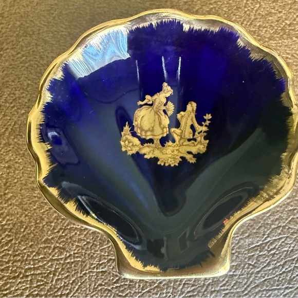 Limoges | Accents | Limoges Clam Shell Trinket Dish Cobalt Blue Gold ...